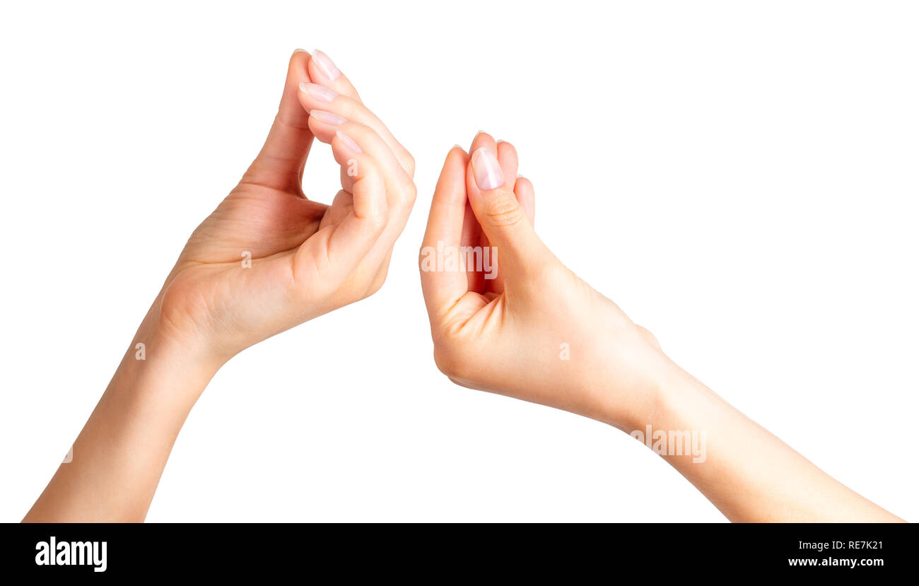 Set of woman hands holding something with two fingers Stock Photo - Alamy