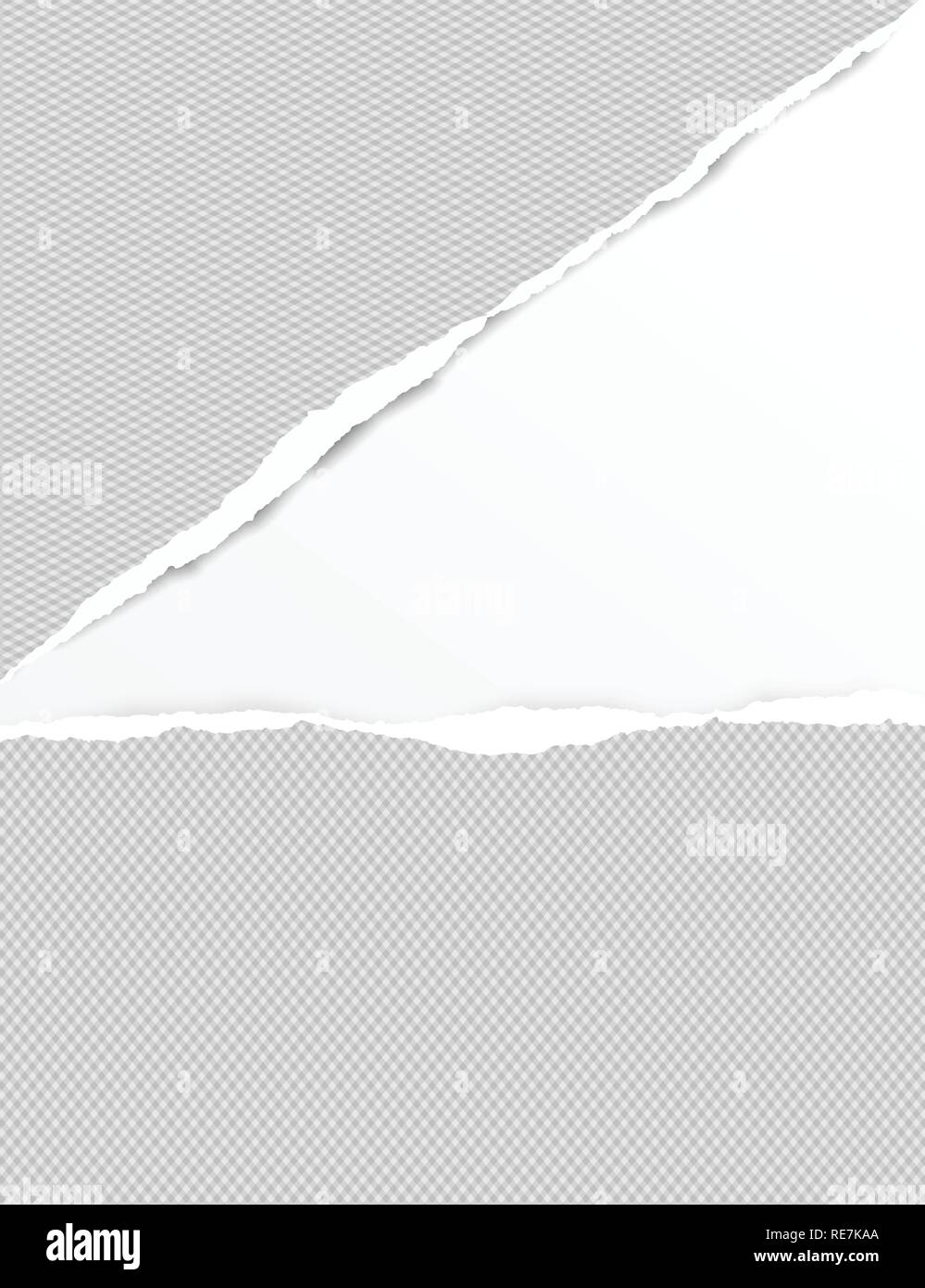 Ripped squared grey paper for text or message are on white background ...