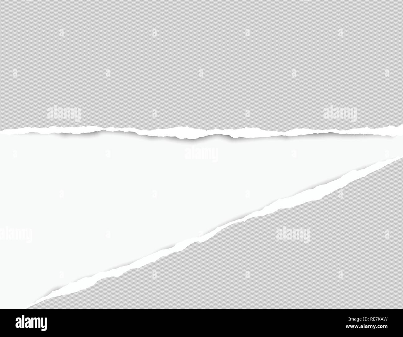 Ripped squared grey paper for text or message are on white background ...