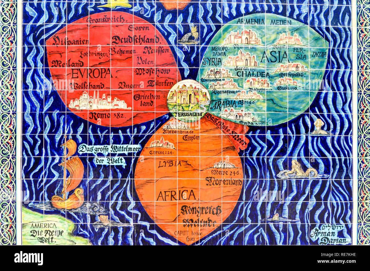 Bunting's cloverleaf map of the world, with Jerusalem at the center ...
