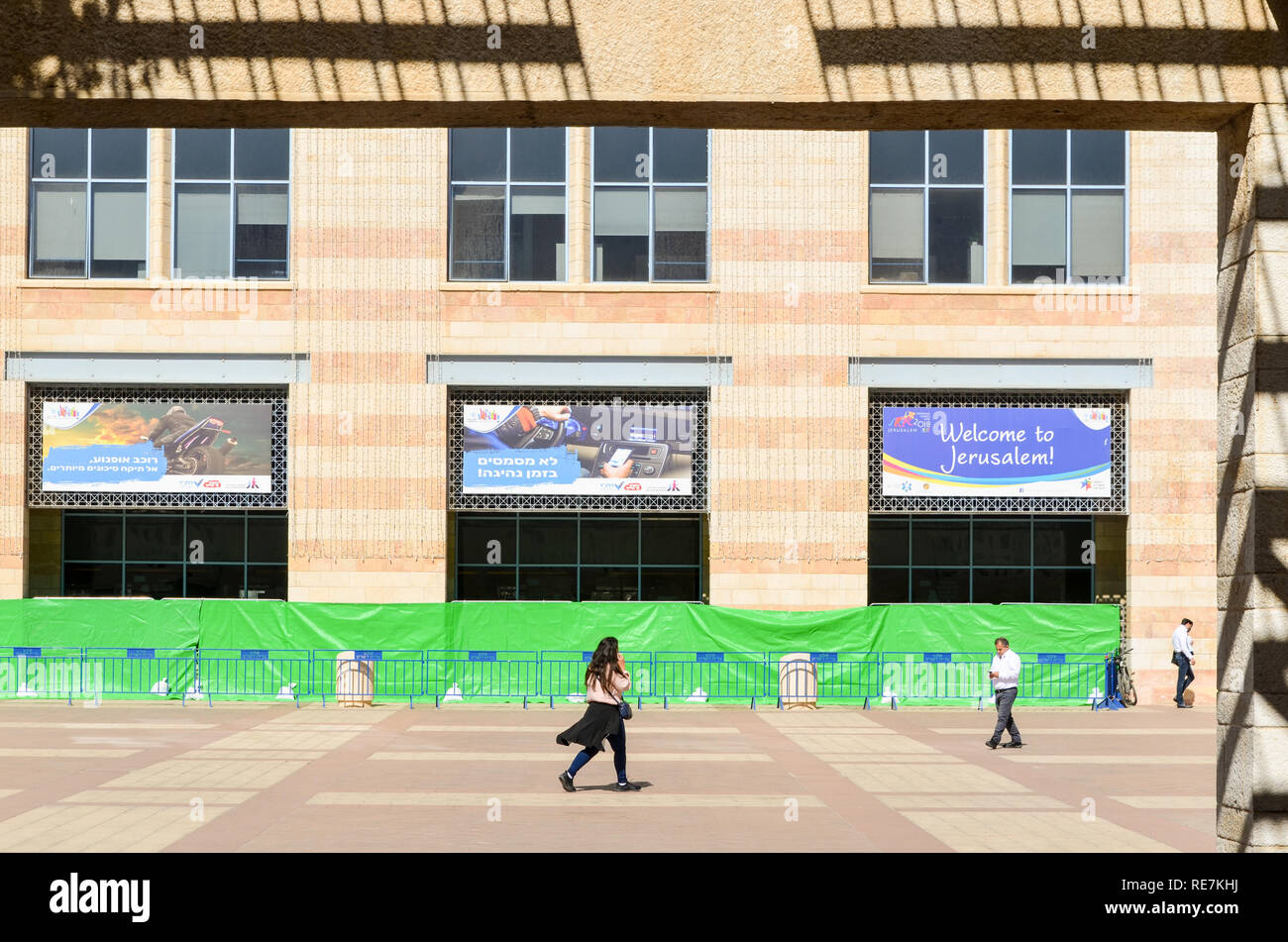 "Welcome to Jerusalem" sign on the city hall of Jerusalem Stock Photo ...