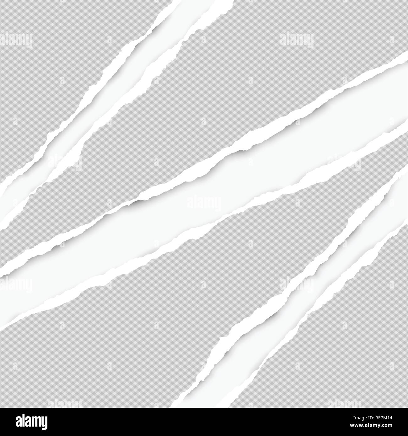 Ripped squared grey paper for text or message are on white background ...