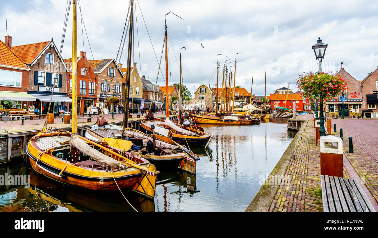 Traditional Wooden Fishing Boats, called Botters, moored in the harbor ...