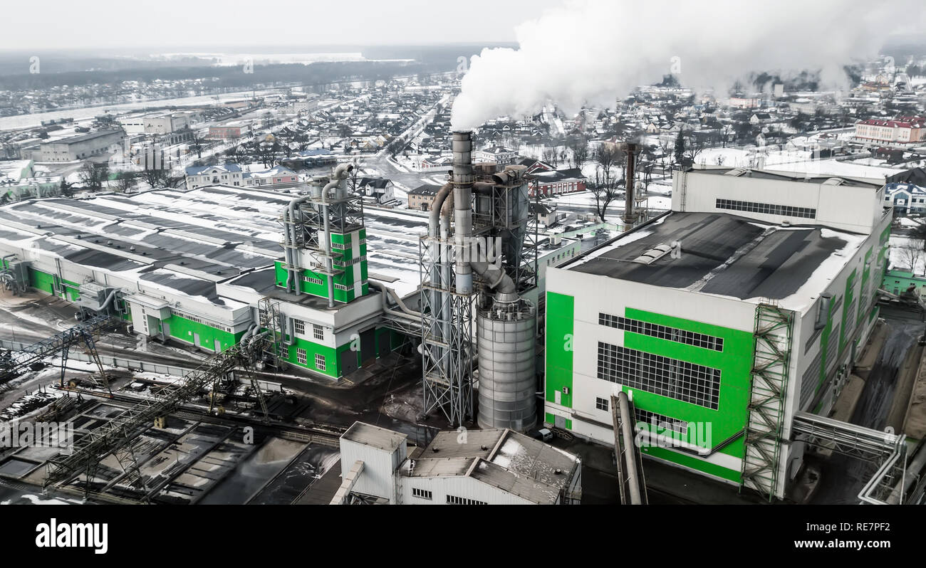 Aerial view of industrial steel plant. Aerial sleel factory. Flying ...