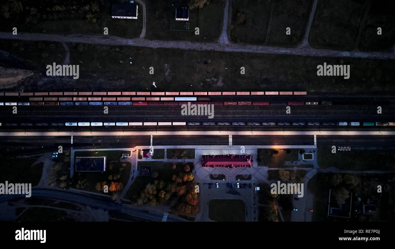 train station at night top view Stock Photo - Alamy