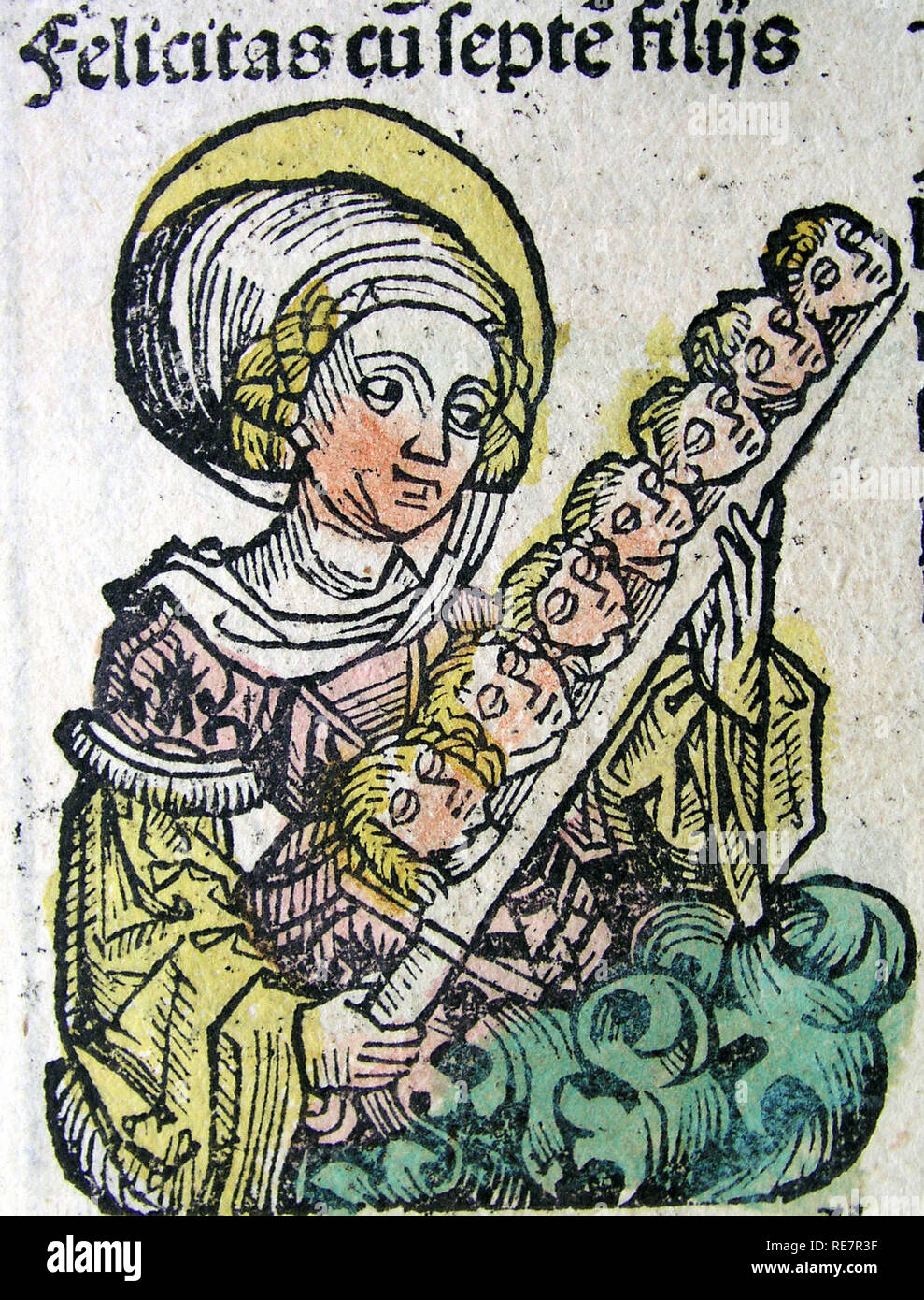 Nuremberg Chronicles Saint Felicity and heads of seven sons Stock Photo ...