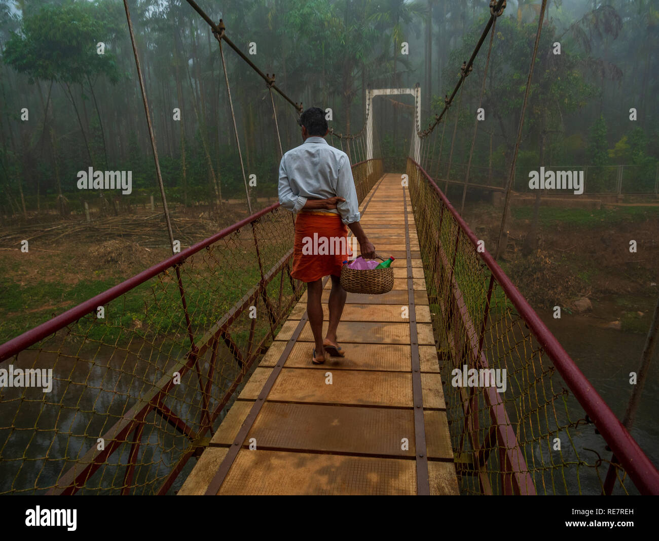 Chikmagalur, India- December 21, 2018 : South indian man walking in a ...