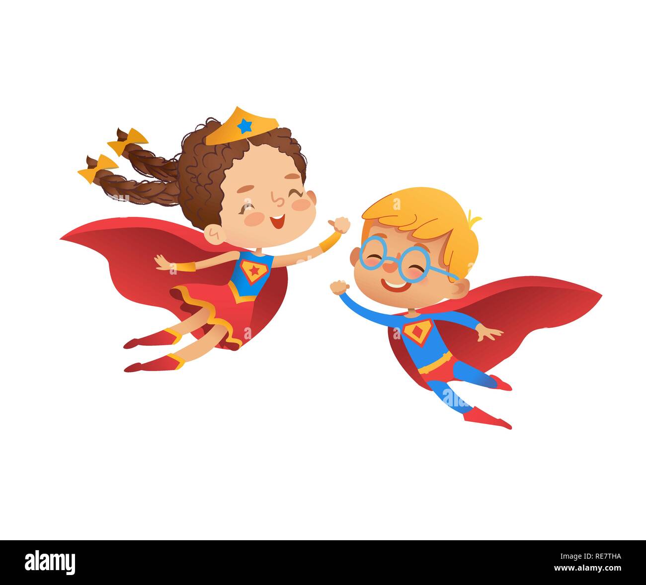 Superhero Children Friend Costume Character. Happy Boy and Caucasian ...