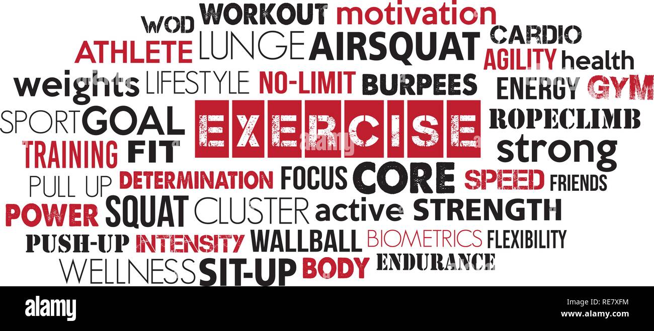 Red And Black Exercise Word Cloud Concept Text Is Outline Stock Vector