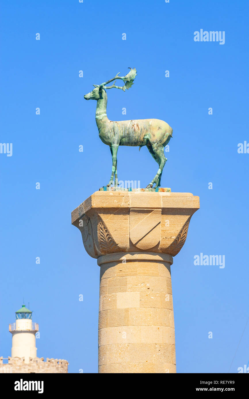 Hirschkuh statue in the place of the Colossus of Rhodes, Rhodes, Greece ...