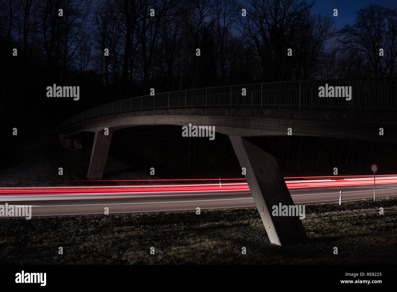 Bridge and road with light trails Stock Photo - Alamy