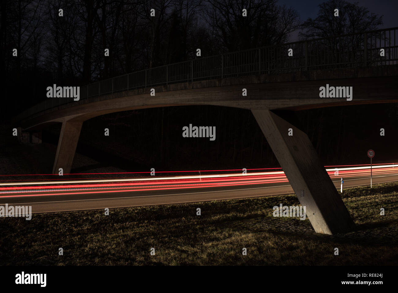Bridge and road with light trails Stock Photo - Alamy