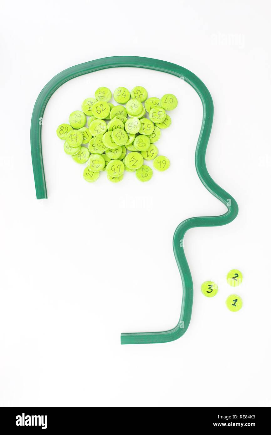 Abstract profile of the head of a man with numbers in the head Stock ...