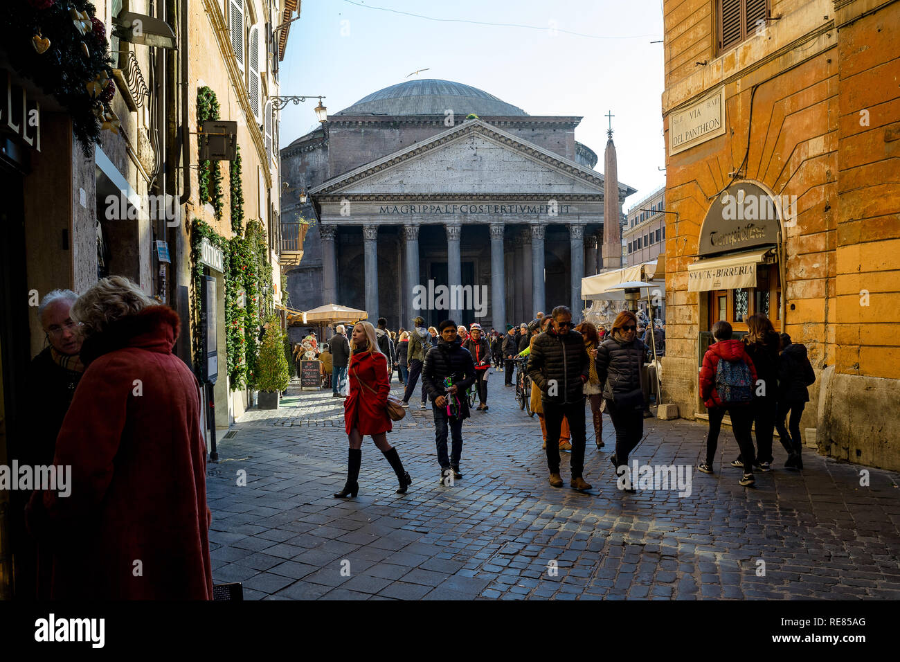 Rome, italy, 12/15/2018: the front columns of the pantheon entrance ...