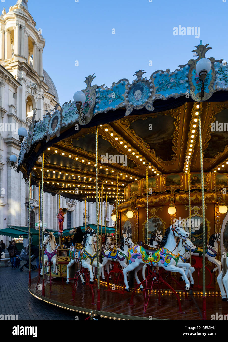 Rome, italy, 12/15/2018: ancient horse carousel built in 1896 in ...