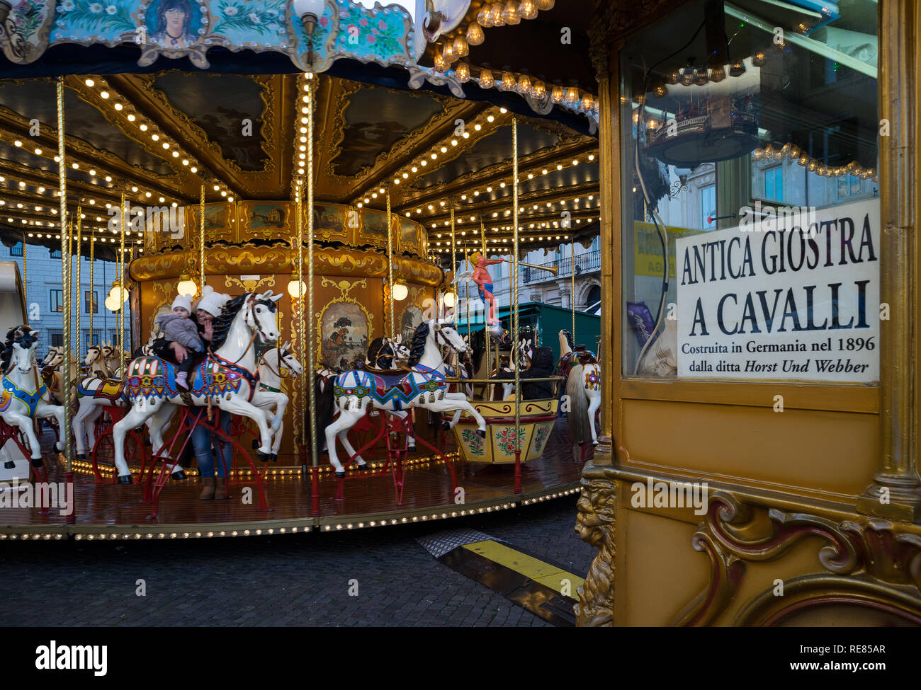 Rome, italy, 12/15/2018: ancient horse carousel built in 1896 in ...