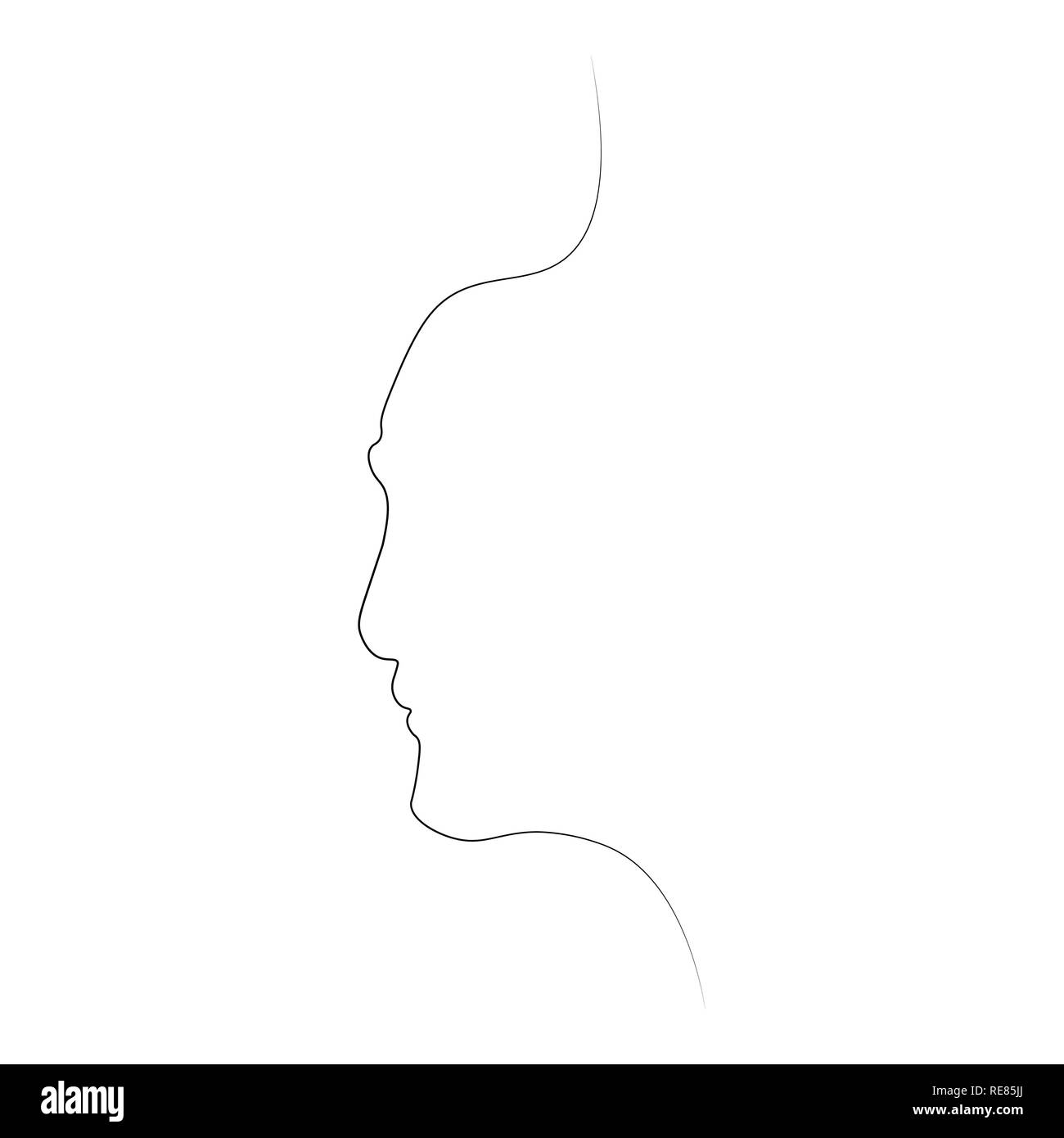 Man of one line. illustration of a black man face on a white background ...