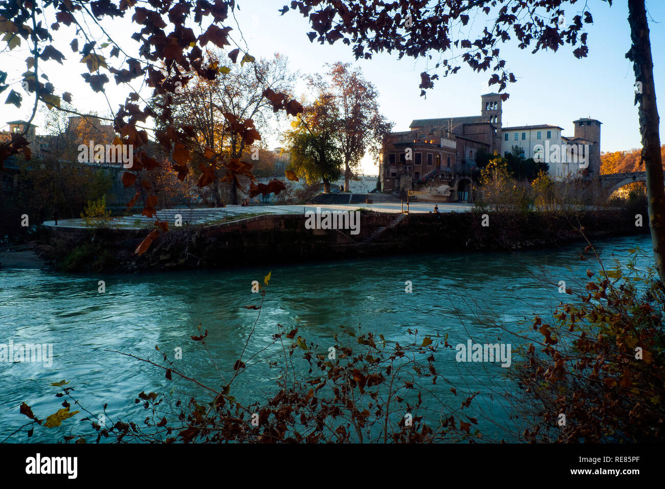 Rome, Italy, 12/08/2016: Rome's Tiberina island and Tiber river from ...