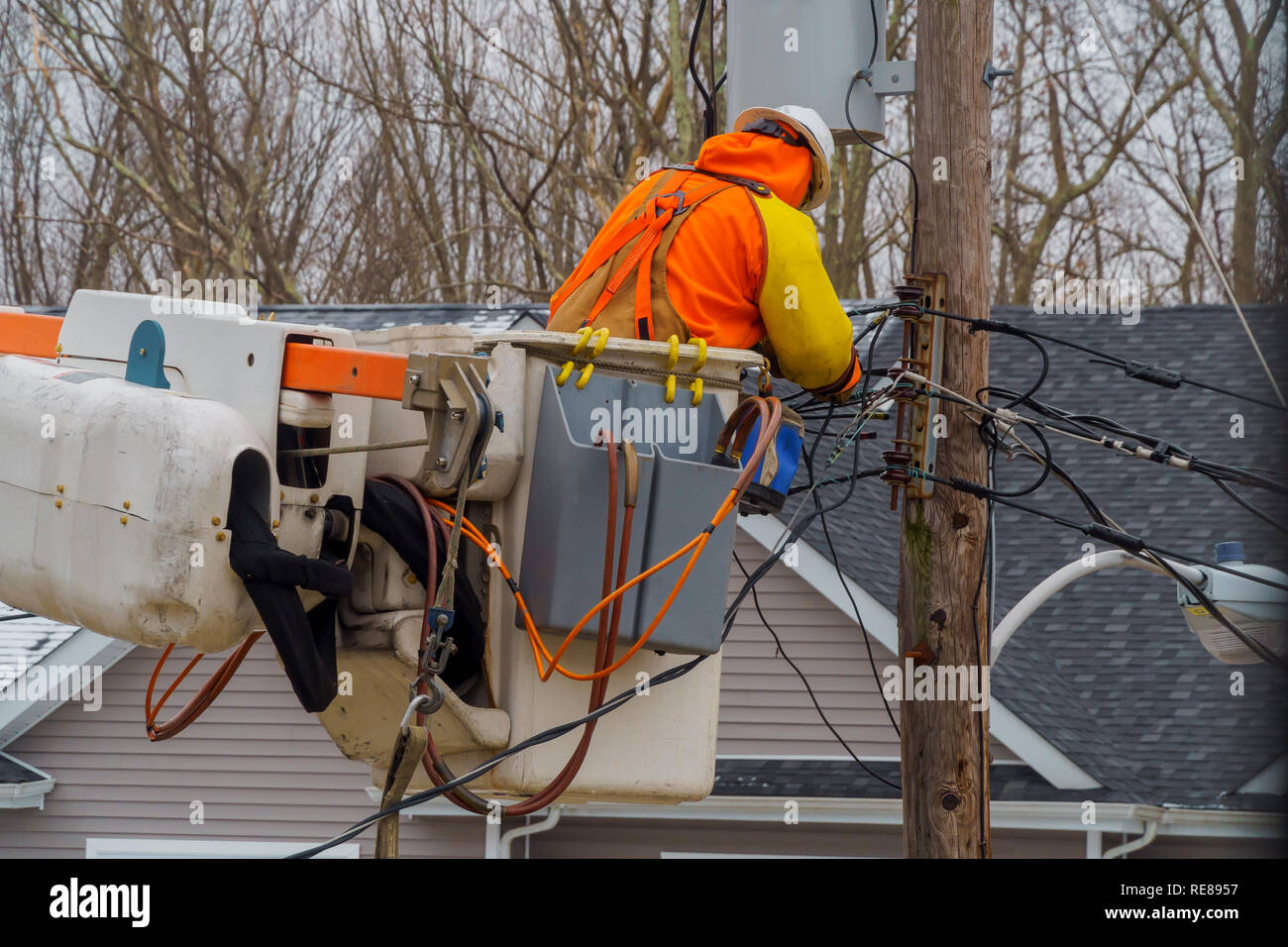 Service electrical lines men handling damage after hurricane Stock ...