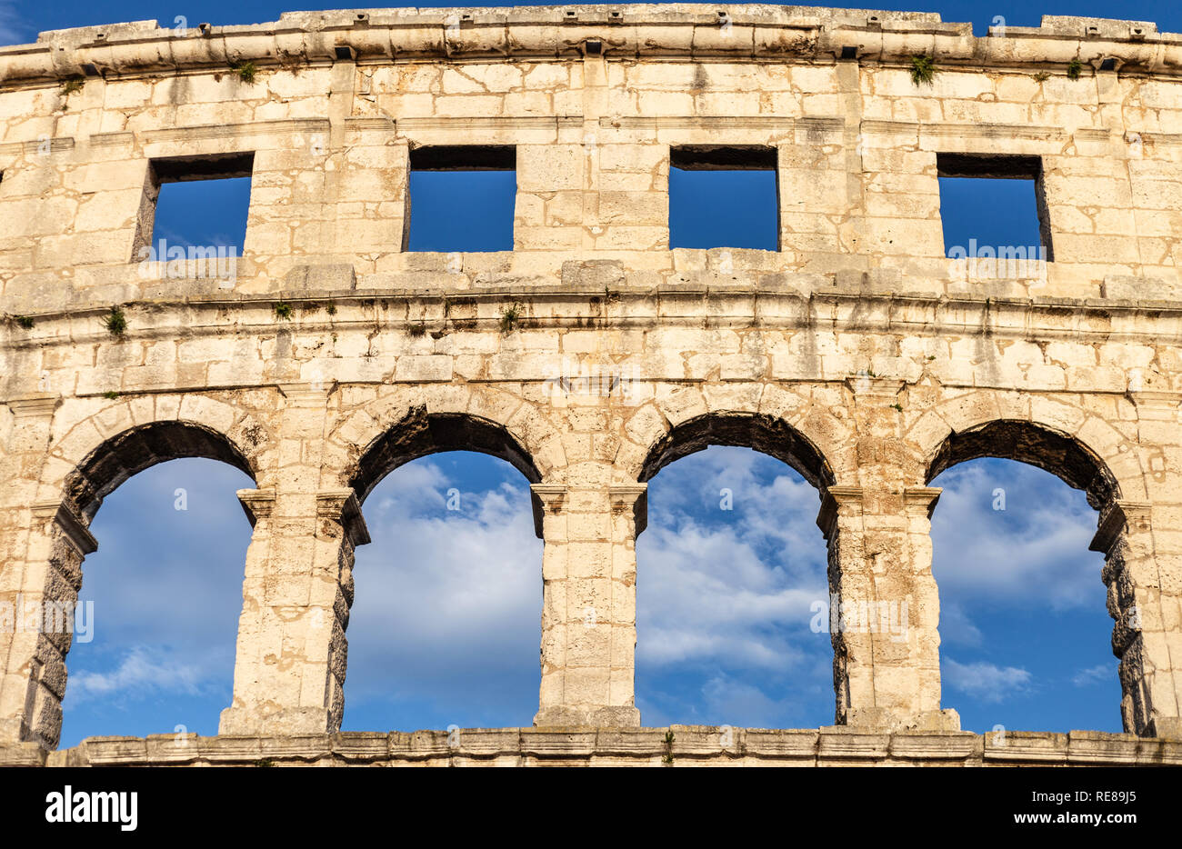 Part of ancient Roman arena in Pula, Istria, Croatia. The Arena is the ...