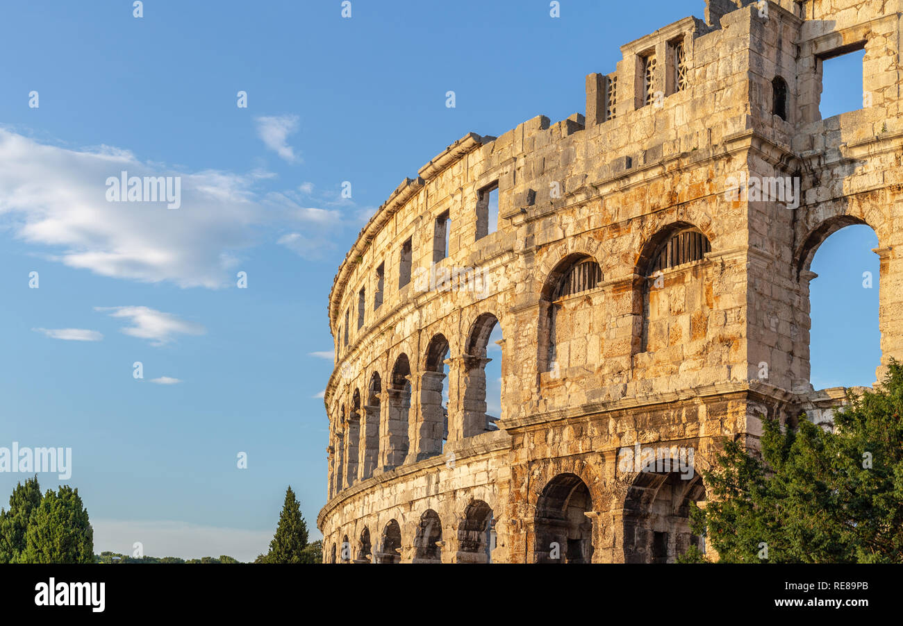 Part of ancient Roman arena in Pula, Istria, Croatia. The Arena is the ...
