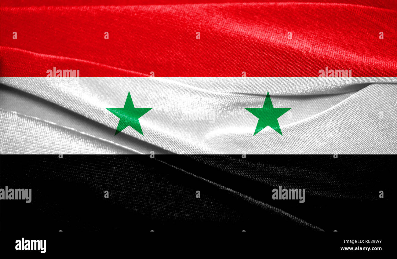 Realistic flag of Syria on the wavy surface of fabric. Perfect for ...
