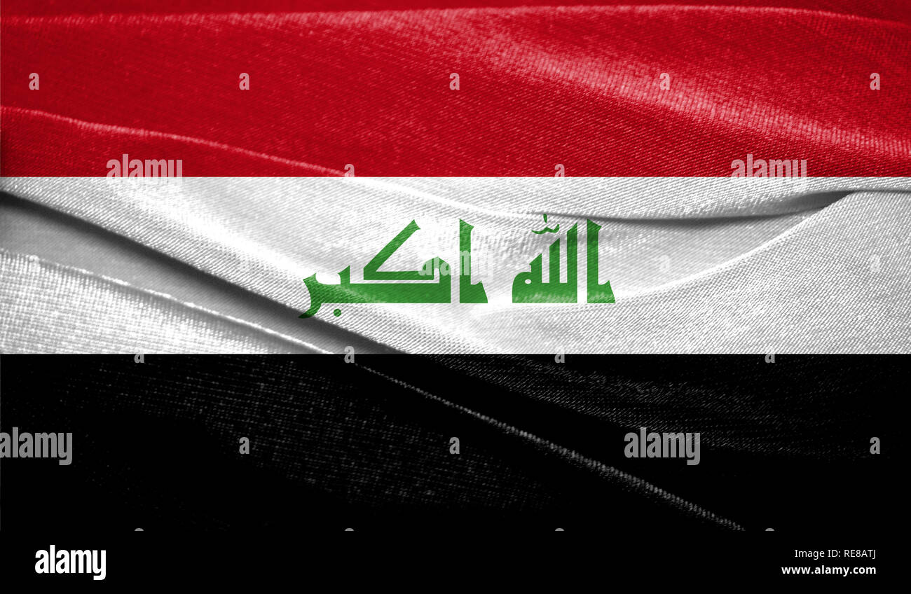 Realistic flag of Iraq on the wavy surface of fabric. Perfect for ...
