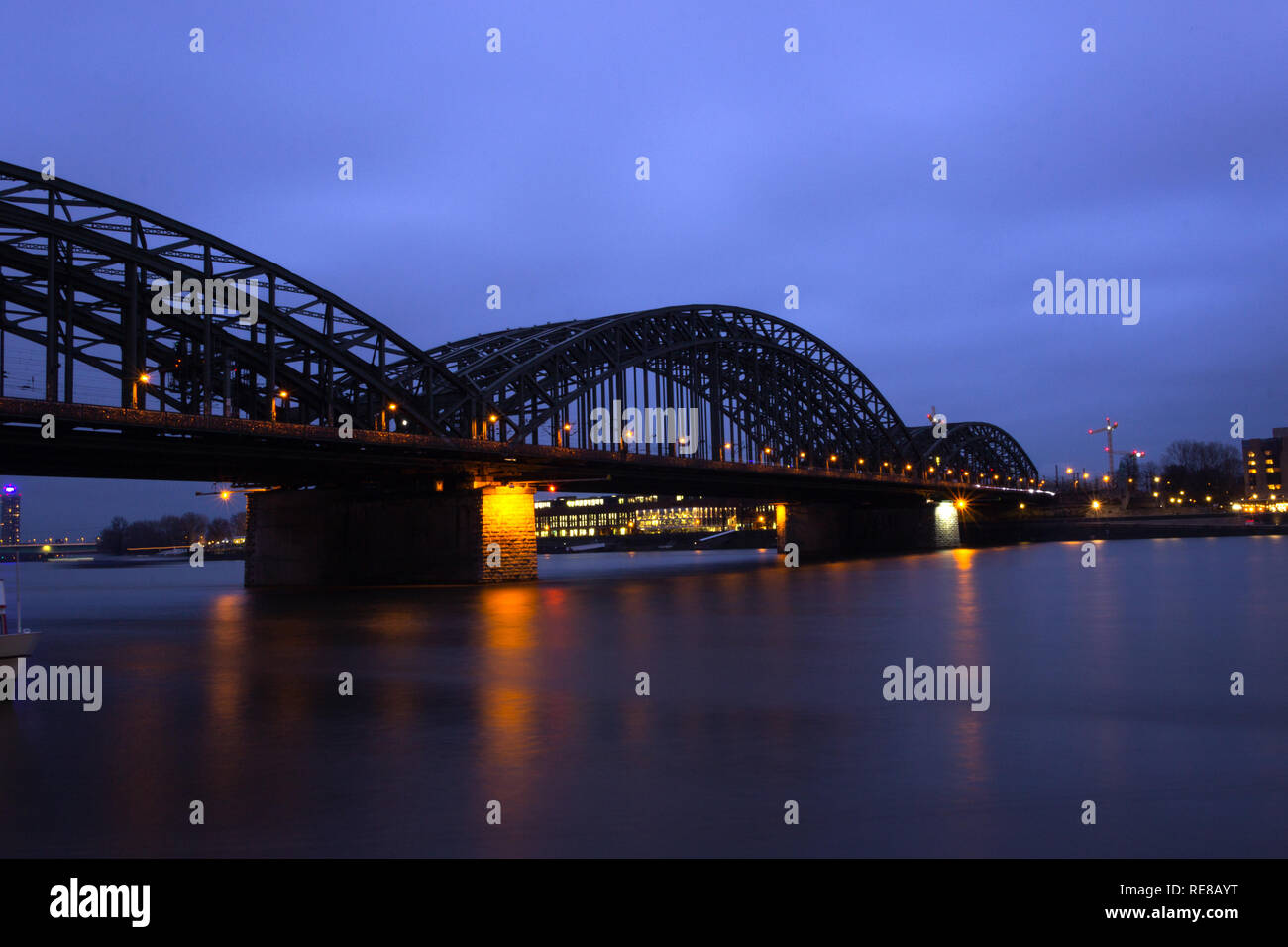 View of the old Hohenzollern Bridge, the Skyline and a bright, Cologne ...