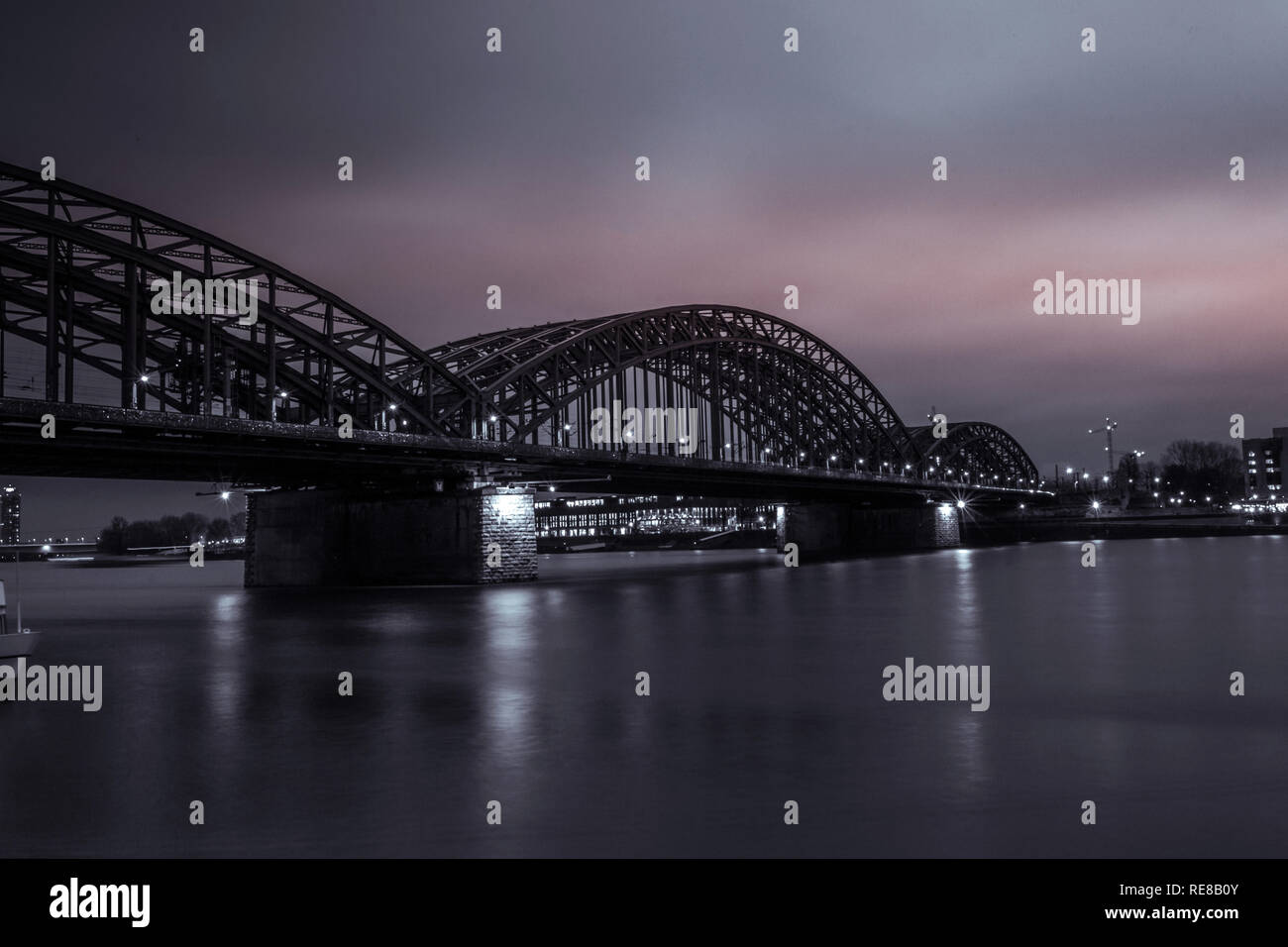 View of the old Hohenzollern Bridge, the Skyline and a bright, Cologne ...