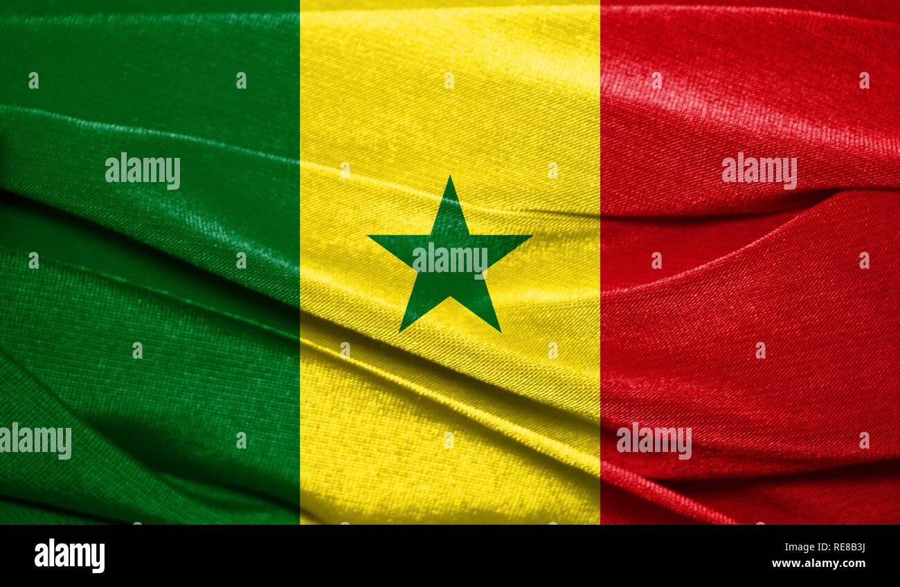 Realistic flag of Senegal on the wavy surface of fabric. Perfect for ...
