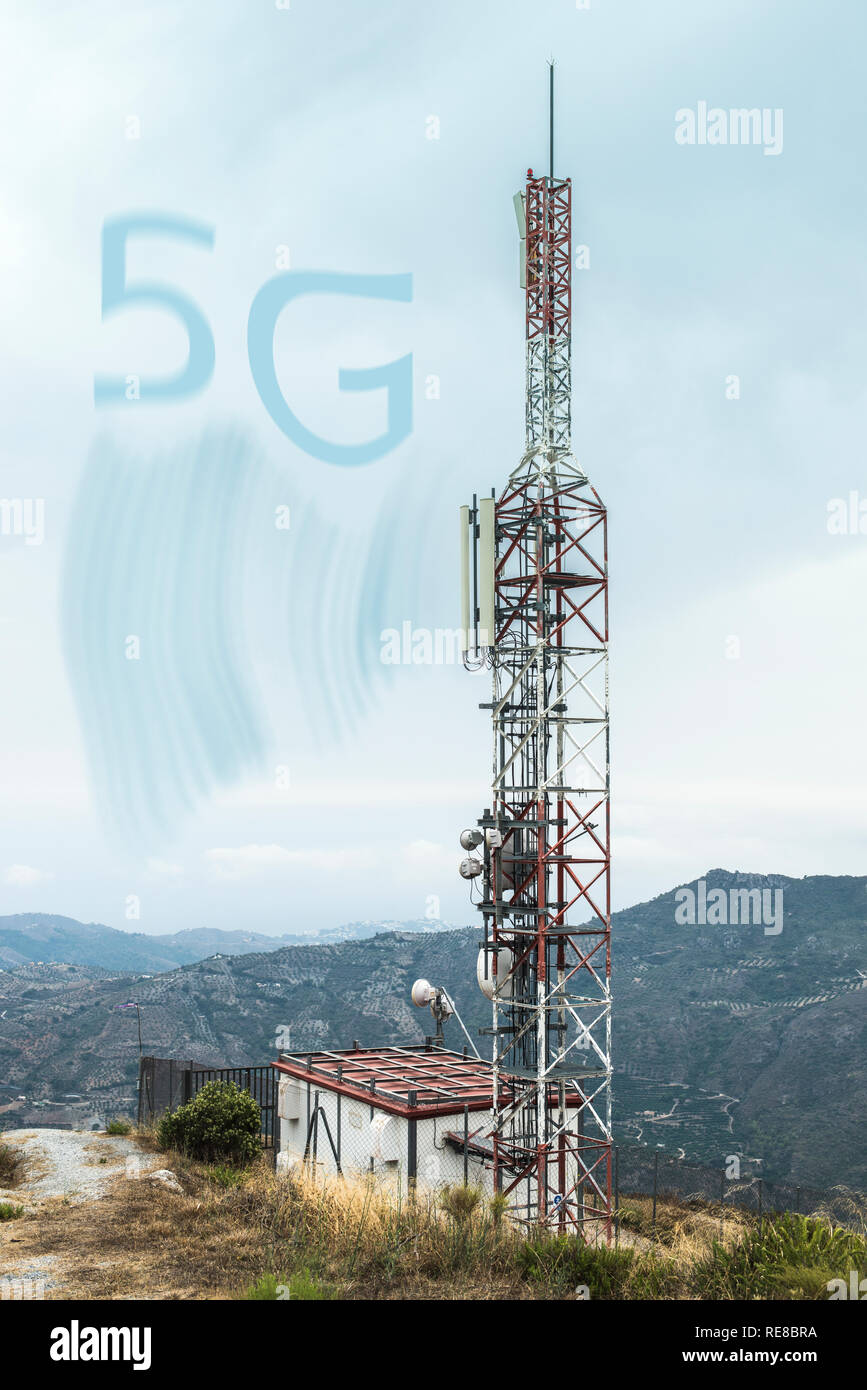 5G antennas and GSM transmitters. Concept for high speed 5G internet ...