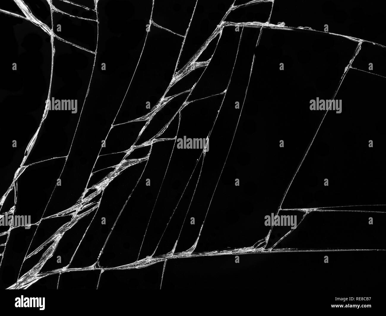 Cracked glass texture on black background. Isolated realistic cracked ...