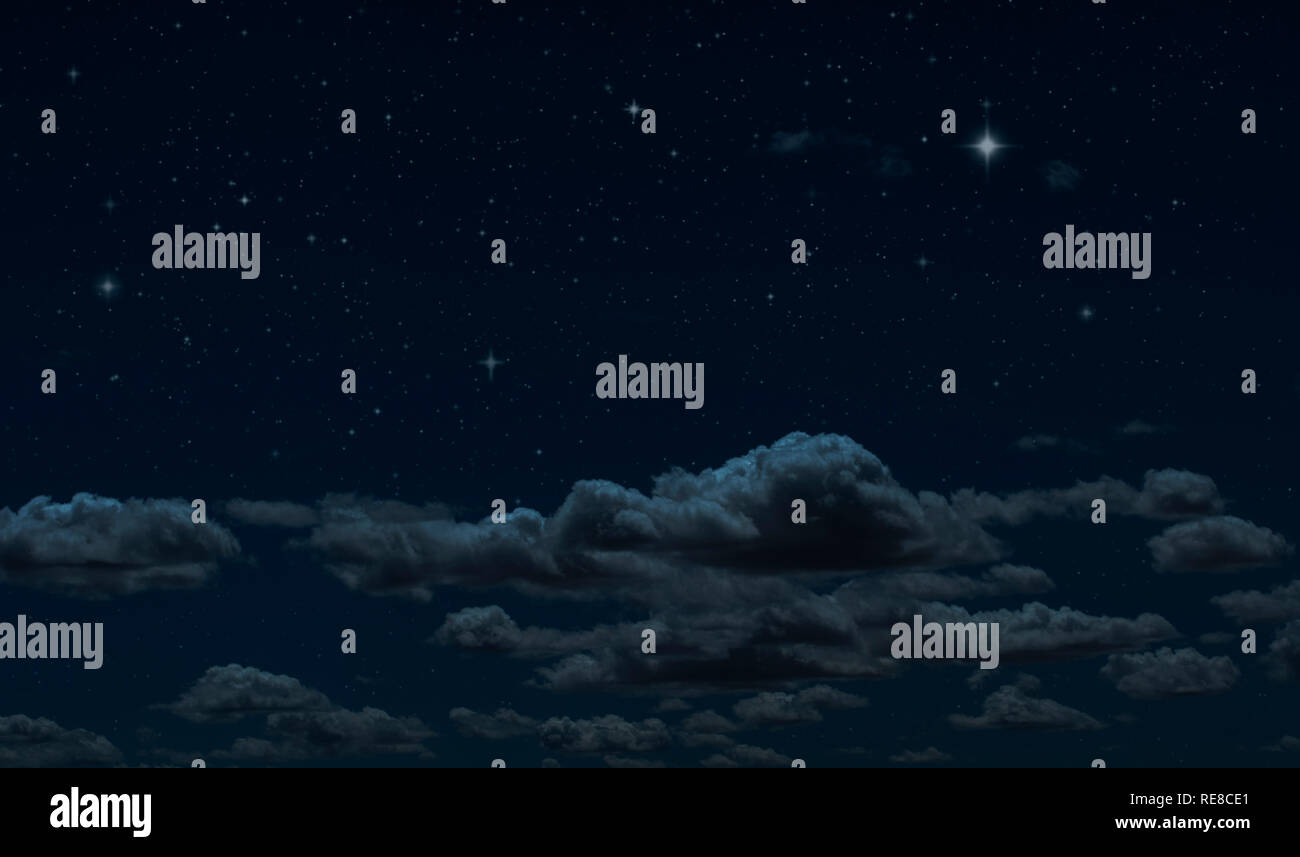 Night starry sky and clouds. Moonlight dark background and stars in the ...