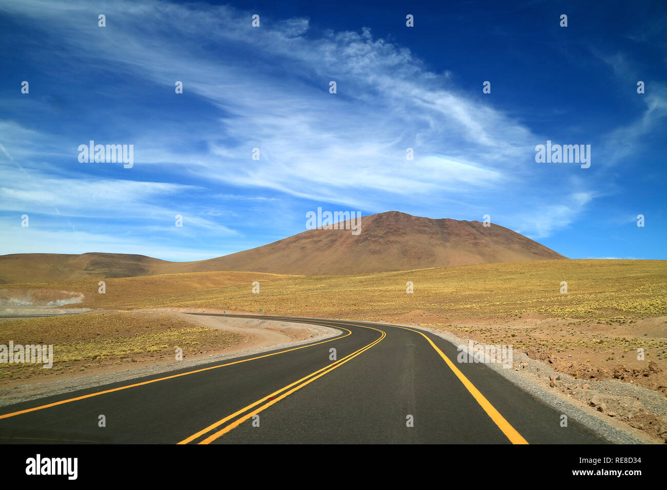 Curved Road to the Left in the Atacama Desert, the High Plateau Desert ...