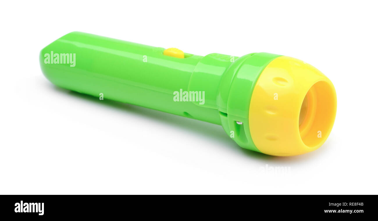 Small colored flashlight isolated on white background Stock Photo - Alamy