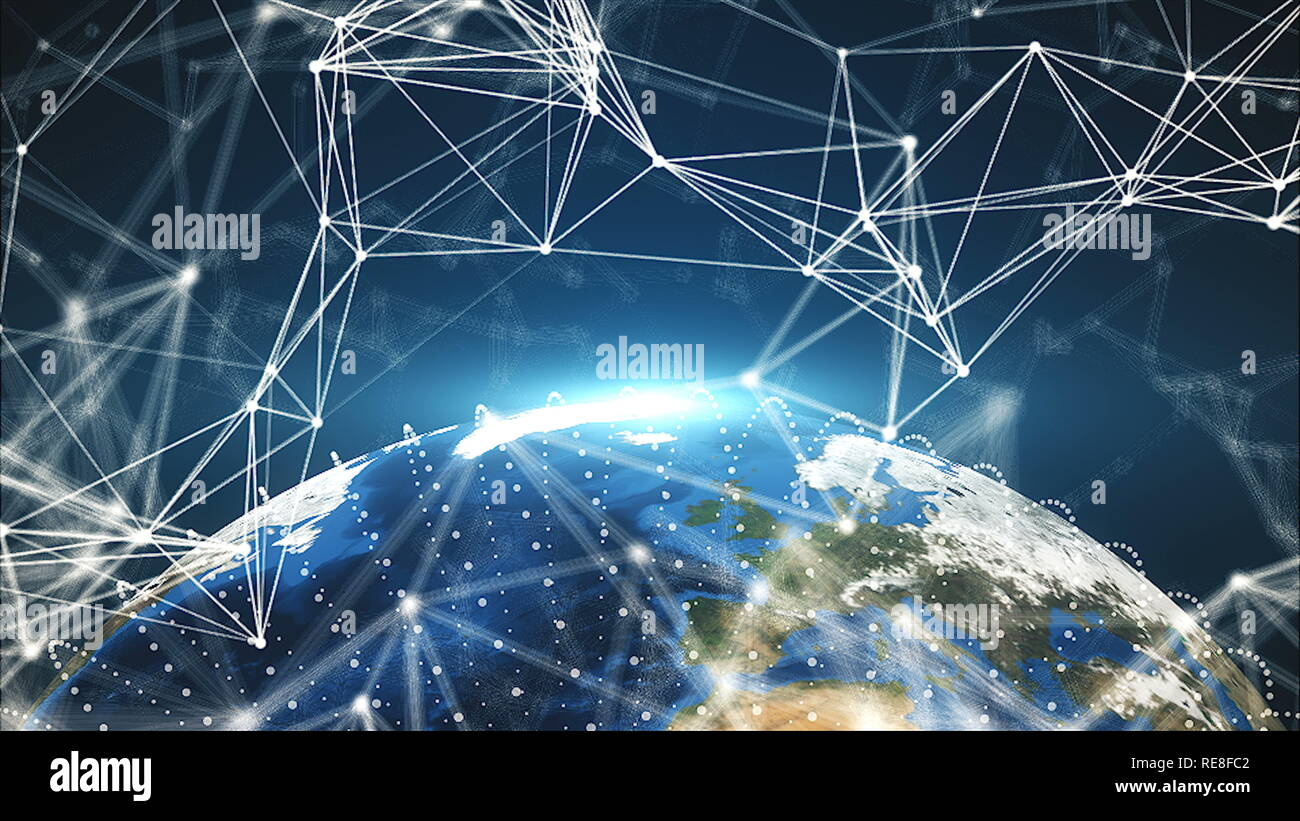 3d planet earth and connection dots, different continents, computer ...