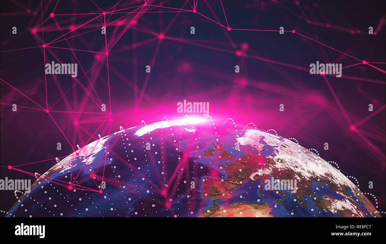 3d planet earth and connection dots, different continents, computer ...