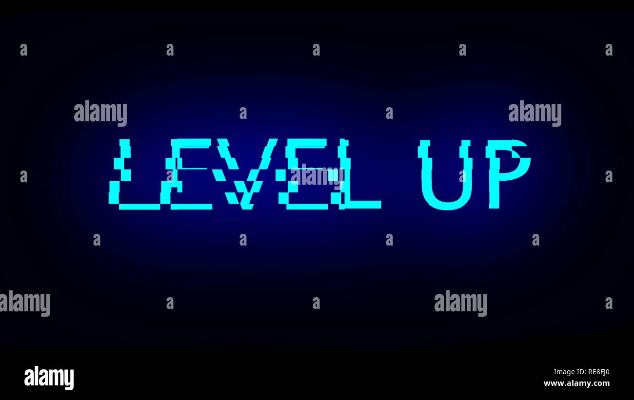 Letters of Level up text with noise on black, 3d render background ...