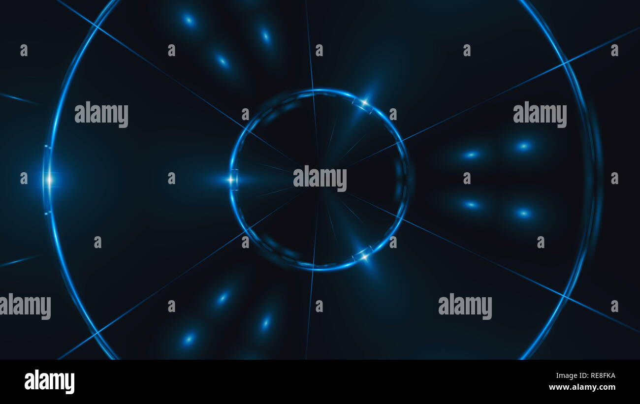 Abstract blue fractal lights with neon effect, 3d render backdrop, computer generating ...