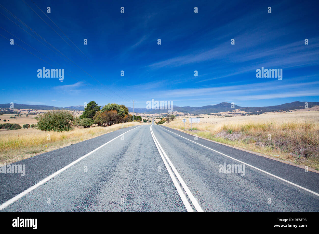 Landscape and roads in the Howqua Valley near Mt Buller on a hot summer ...