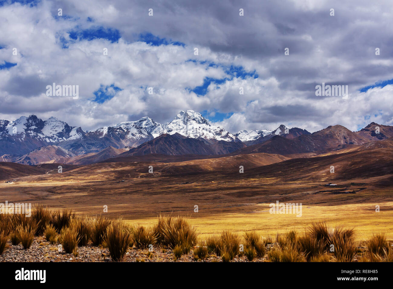 Landscape of snow high mountain in the Andes, near Huaraz, Peru Stock ...