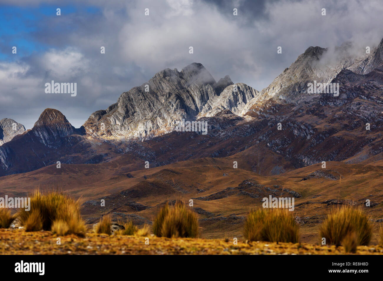 Landscape of snow high mountain in the Andes, near Huaraz, Peru Stock ...