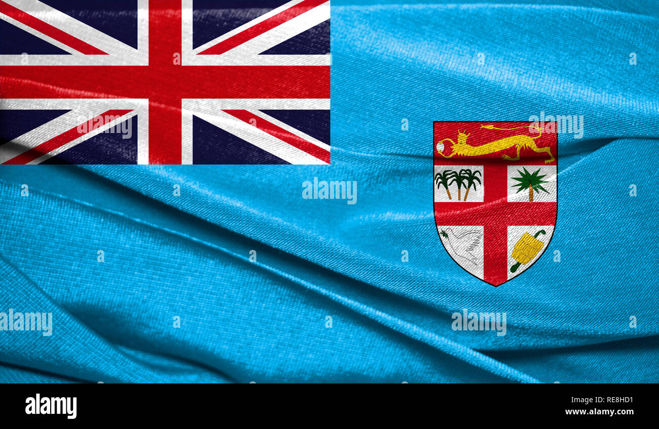 Realistic flag of Fiji on the wavy surface of fabric. Perfect for ...