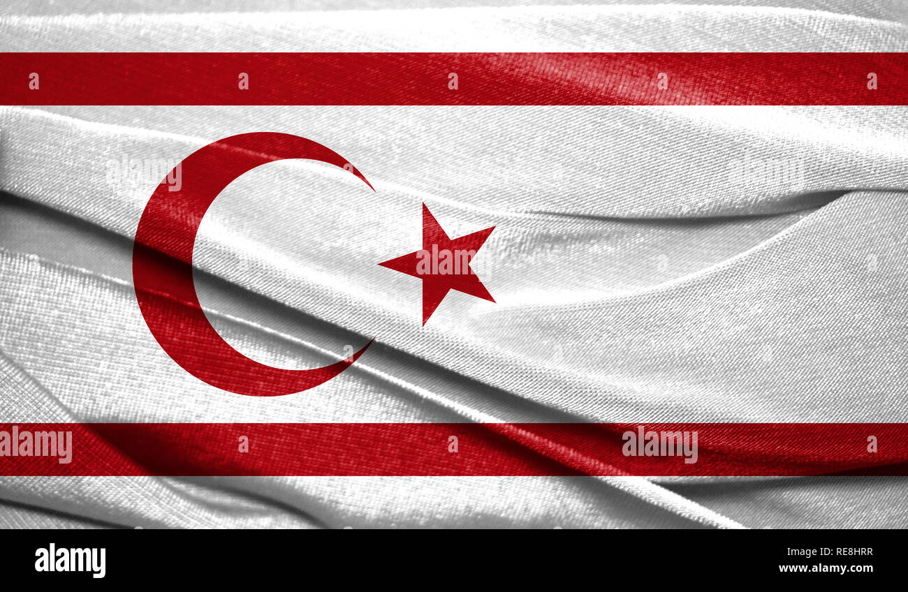 Realistic flag of Turkish Republic of Northern Cyprus on the wavy ...