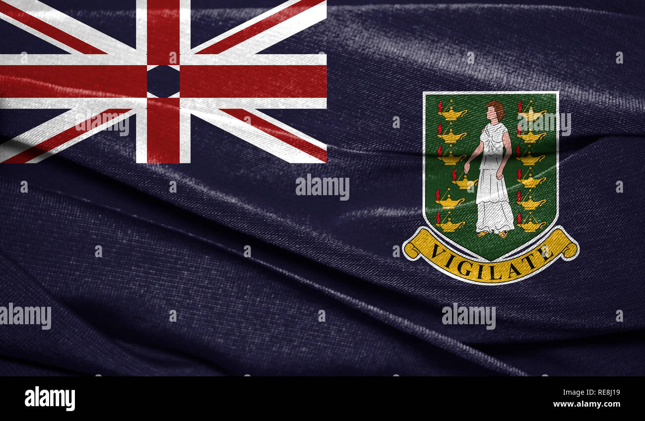 Realistic flag of British Virgin Islands on the wavy surface of fabric ...