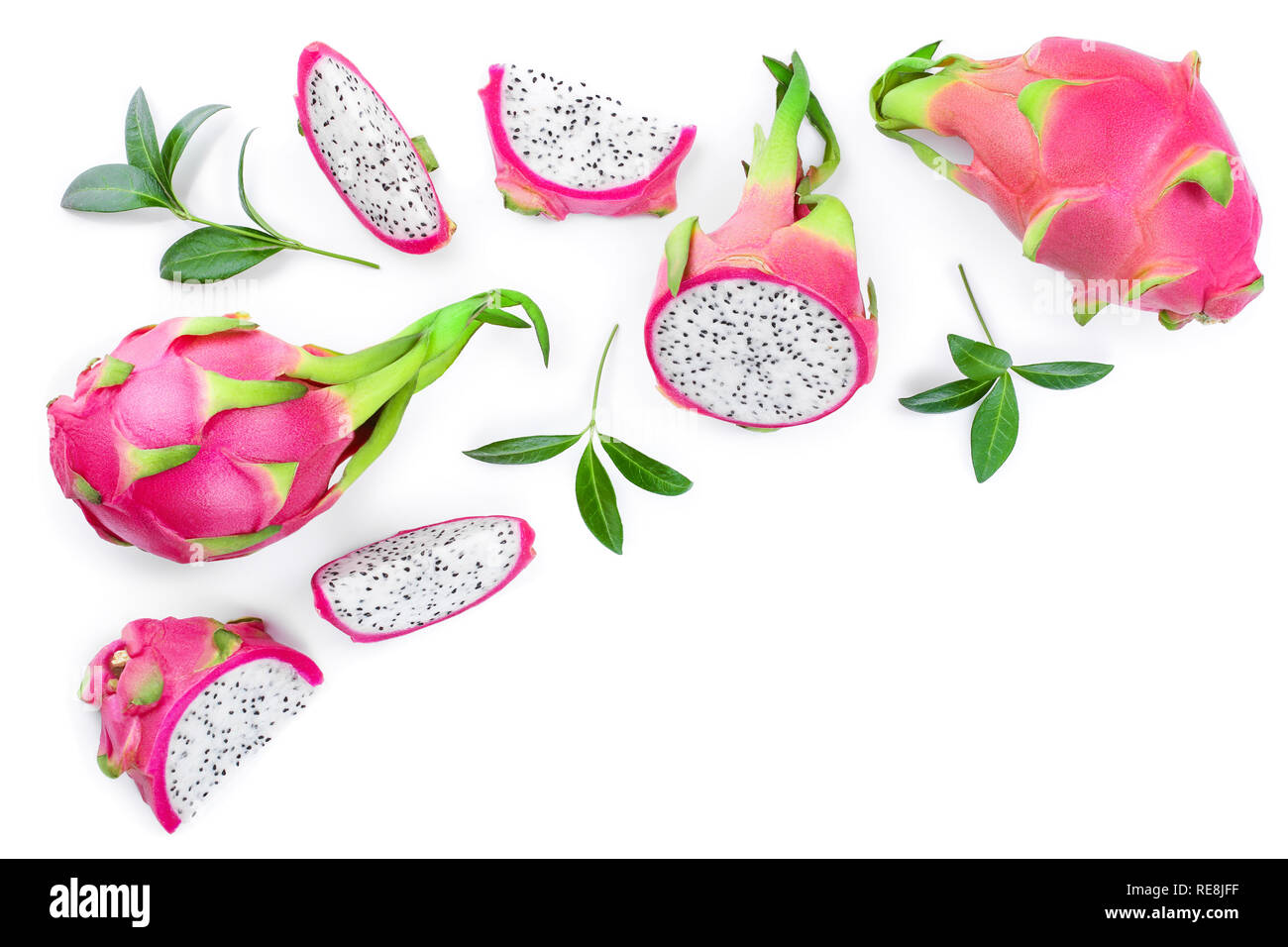 Dragon fruit, Pitaya or Pitahaya isolated on white background with copy ...