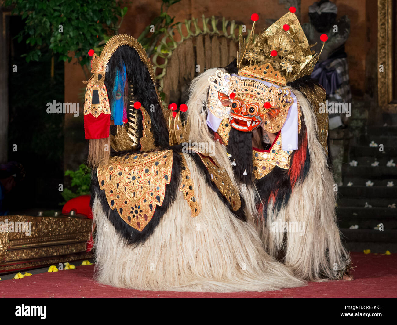 Traditional Barong dance in an old Hindu temple in Bali. Barong is a ...