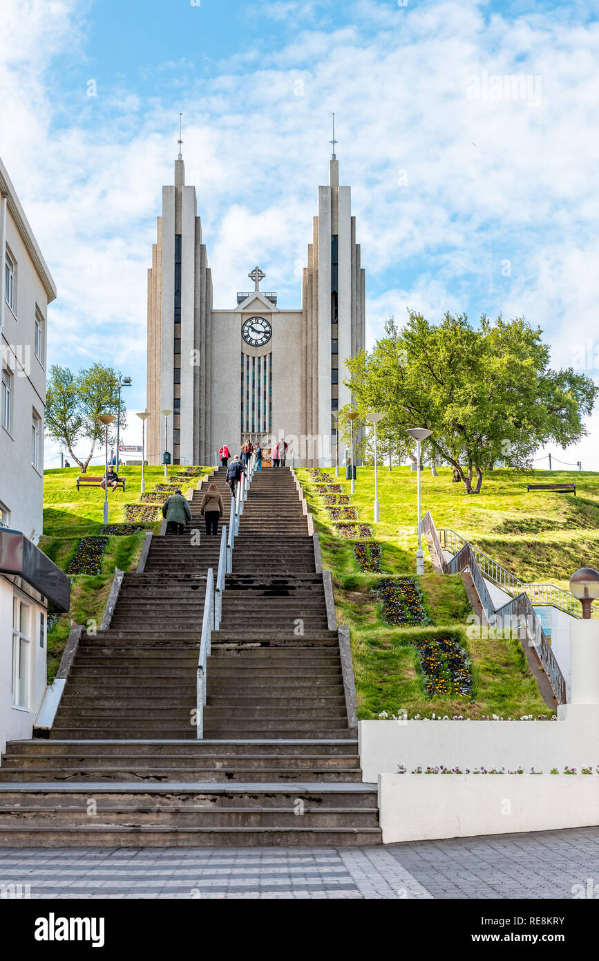 Akureyri, Iceland - June 17, 2018: Street in town village city with ...