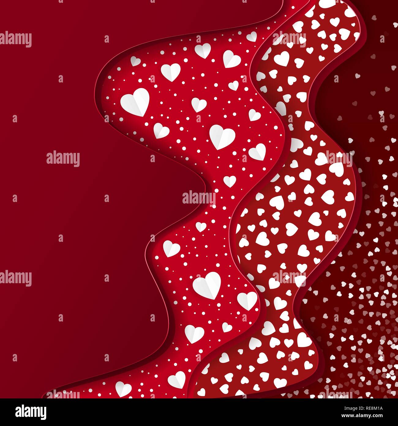 Valentines Day greeting card. Red Layers with different Decorative ...