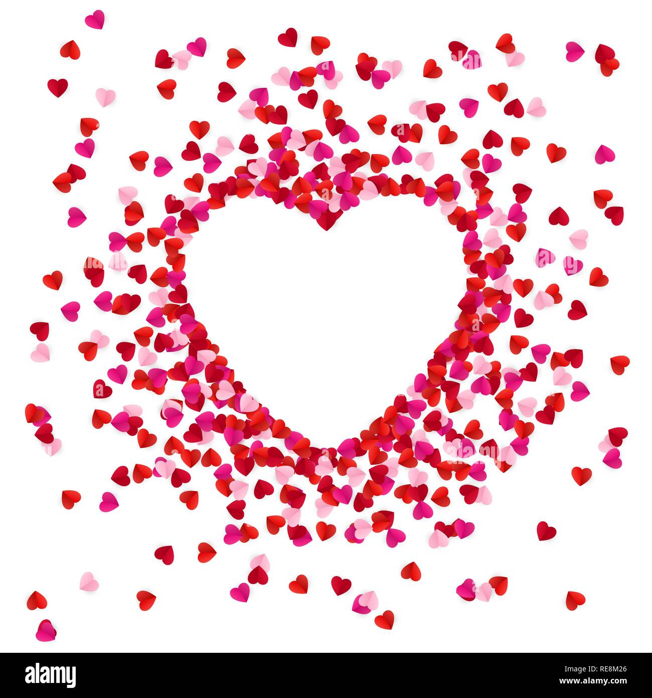 Heart shape lined with paper hearts. Happy Valentine`s Day greeting ...